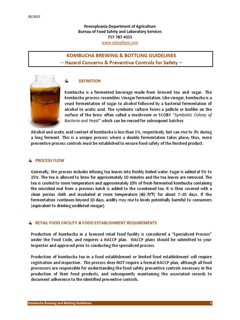 Kombucha Brewing and Safety Guidelines | PDF | Food And Drink | Food ...