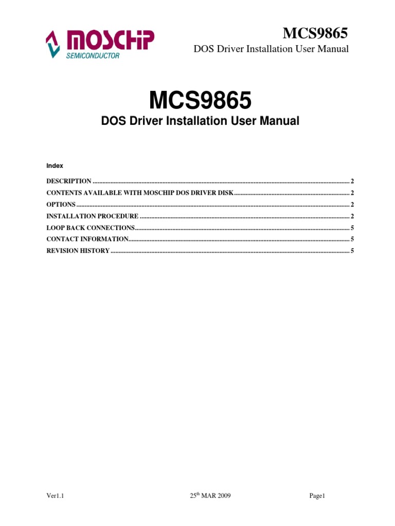 Mcs9865 Dos Um Ver1.1 | PDF | Dos | Device Driver