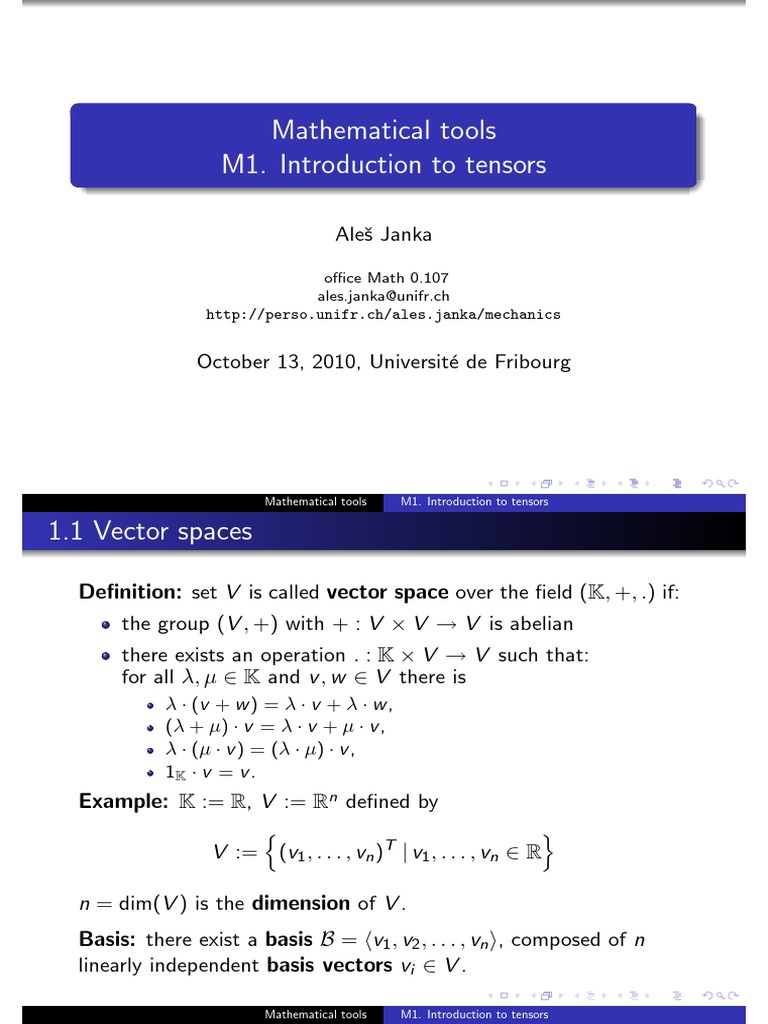 Mathematical Tools M1. Introduction To Tensors | PDF | Eigenvalues And ...