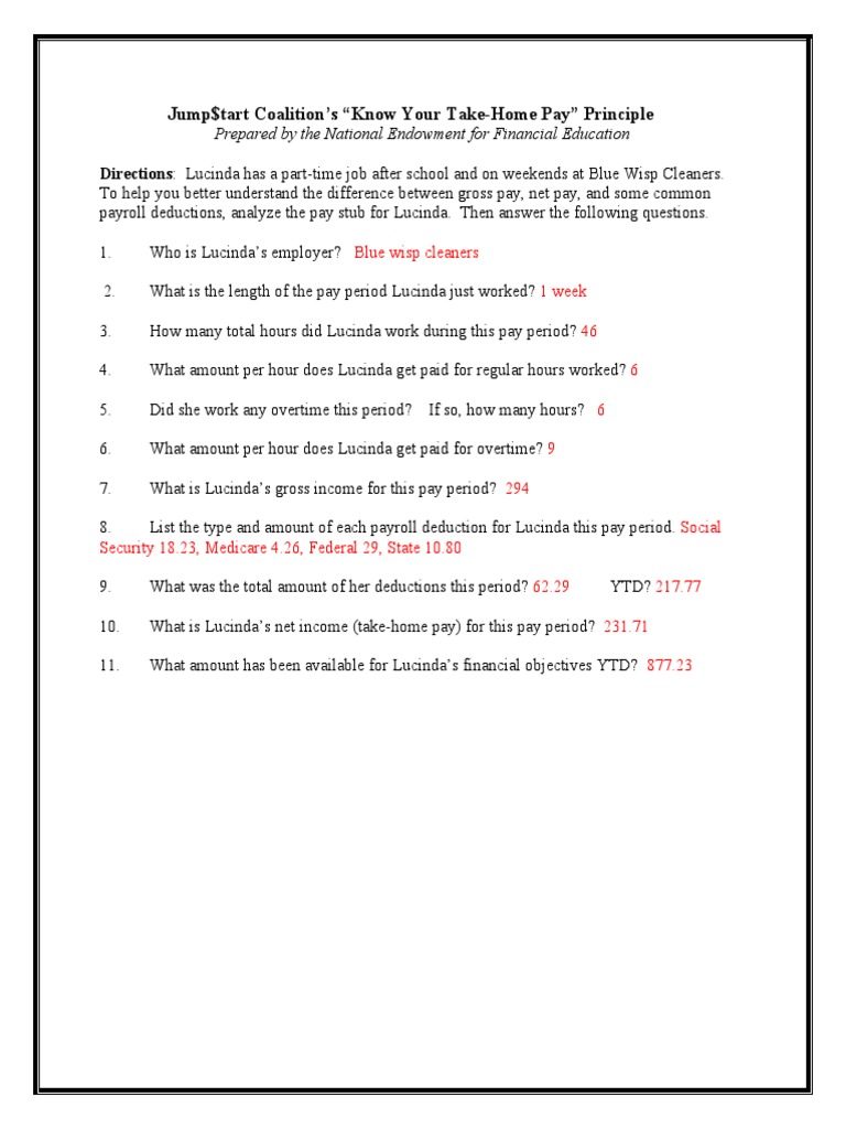 Analyze Pay Stub - Handout Questions | PDF