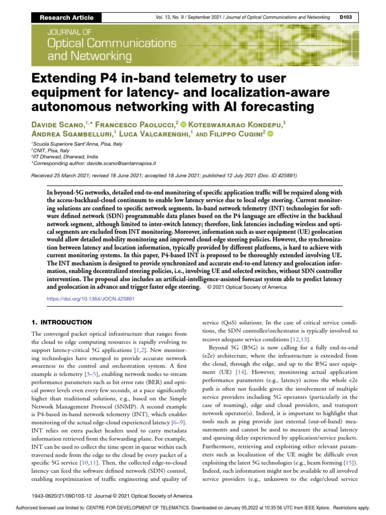 Extending P4 In Band Telemetry To User Equipment For Latency And