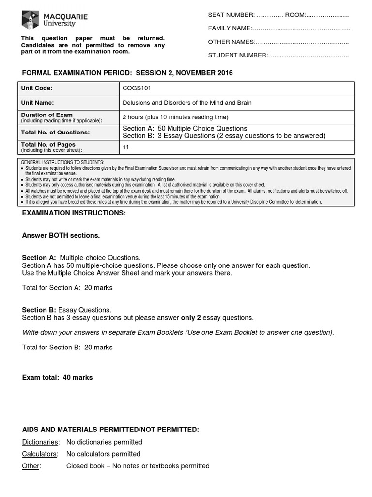COGS1010 Test 3 | PDF | Dyslexia | Delusion