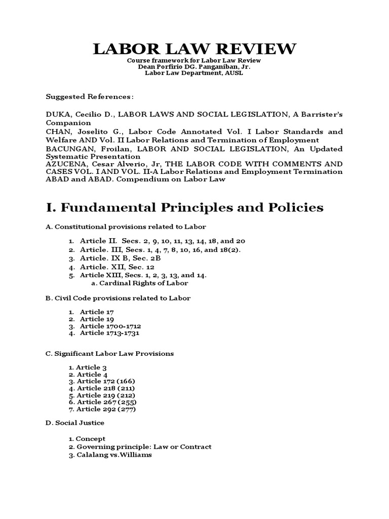 Labor Law Review: I. Fundamental Principles and Policies | PDF | Strike ...