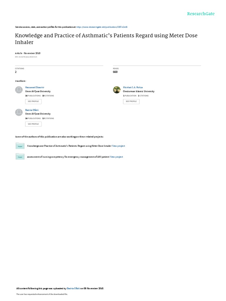 Knowledge and Practice Asthmatic Patients Regard Using Meter Dose ...