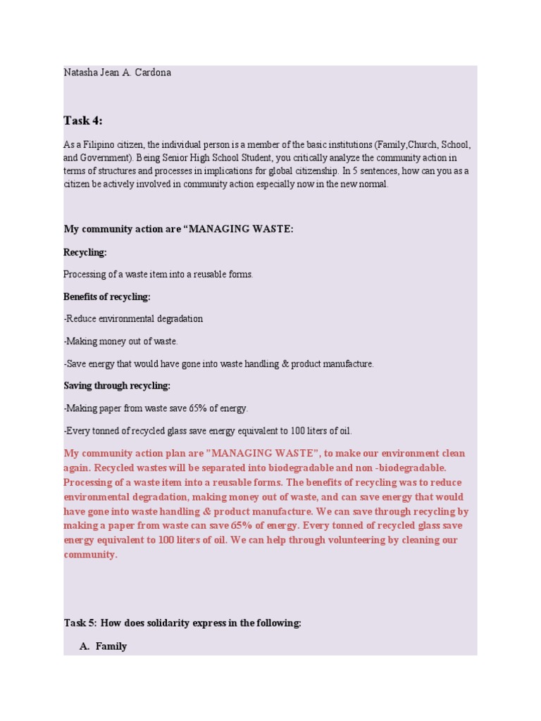 Task 4:: Natasha Jean A. Cardona | Download Free PDF | Recycling | Waste
