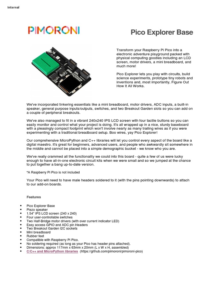 Pico Explorer Base: Features | PDF | Raspberry Pi | Classes Of Computers
