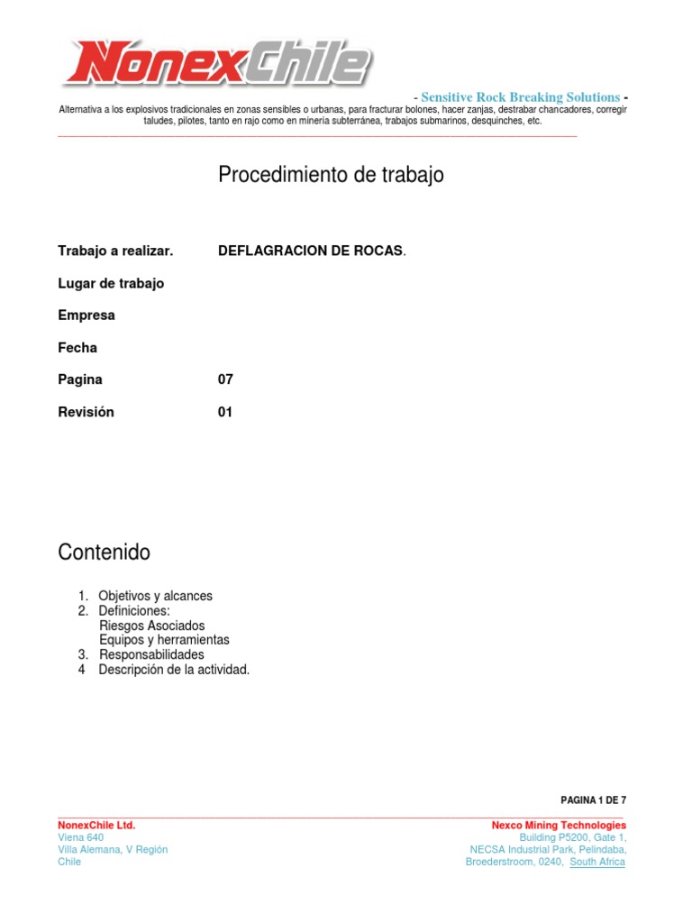 Procedimiento de Trabajo Nonex .. | PDF | Naturaleza | Materiales