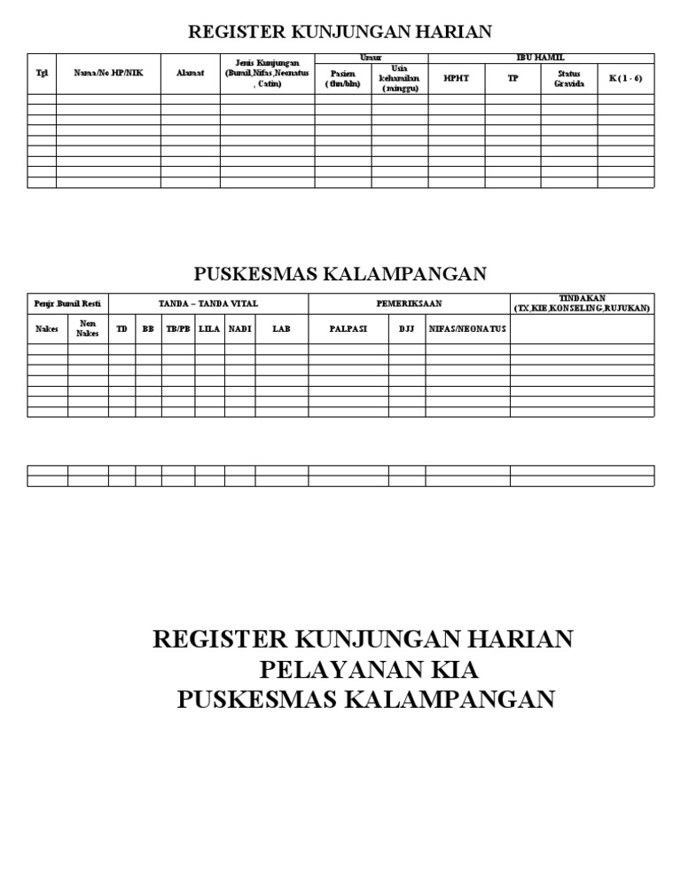 Register Kunjungan KIA Harian | PDF