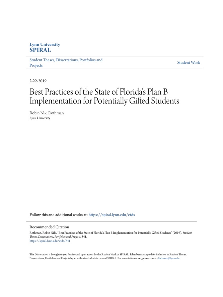 Best Practices of The State of Floridas Plan B | PDF | Gifted Education ...