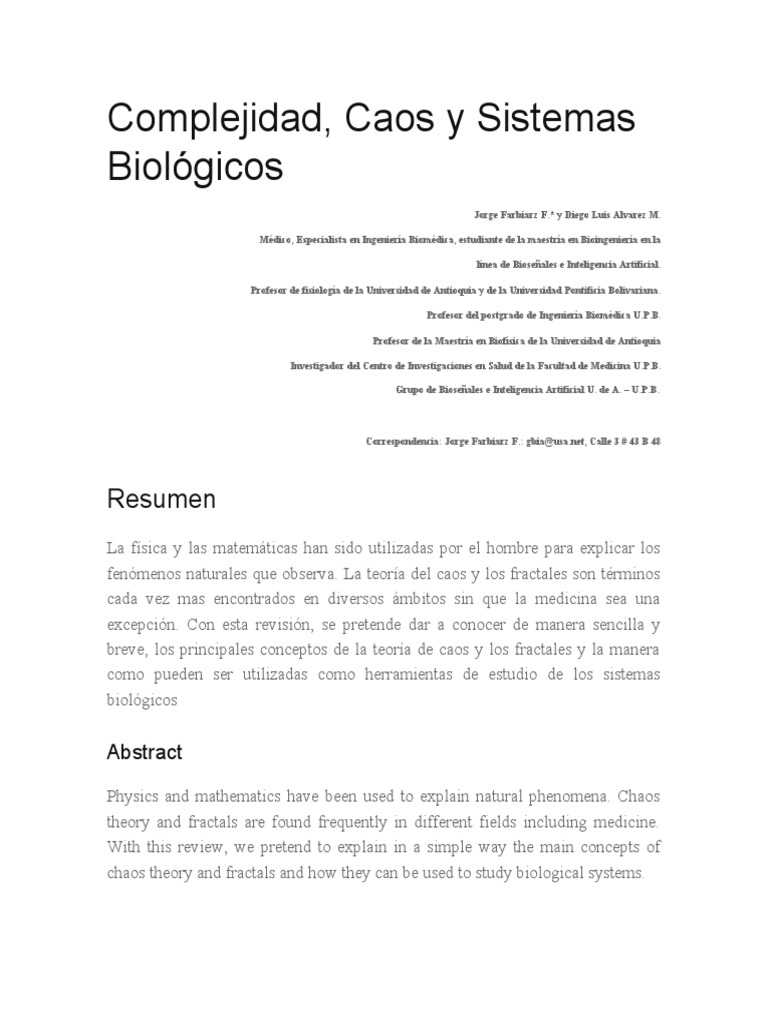 Sistemas biológicos complejos: Una introducción a la teoría del caos y los fractales | PDF ...