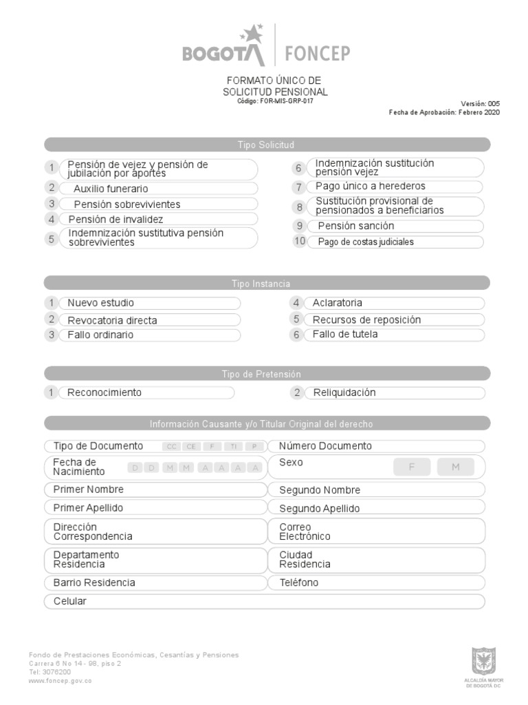 Formato Unico de Solicitud Pensional 1 | PDF | Pensión