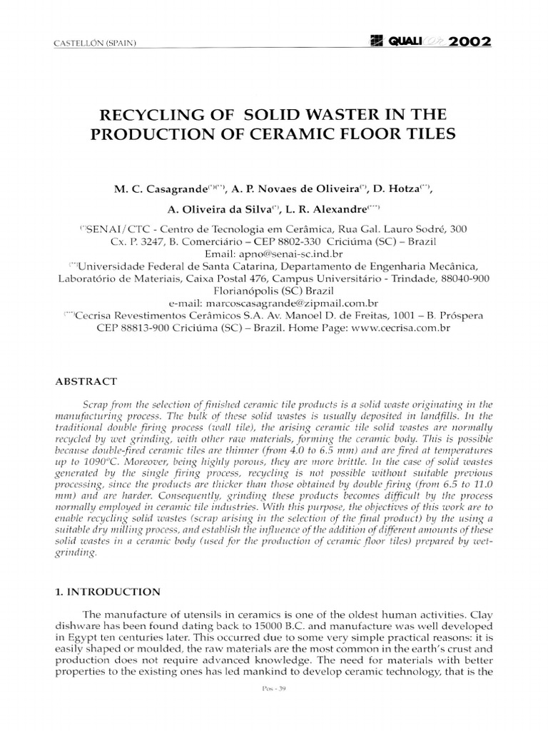 Recycling Ceramic Tile Scrap Waste | PDF | Chemistry | Materials
