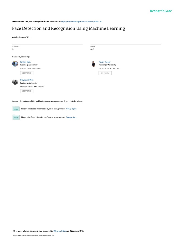 Face Detection and Recognition Using Machine Learning | PDF | Principal Component Analysis ...