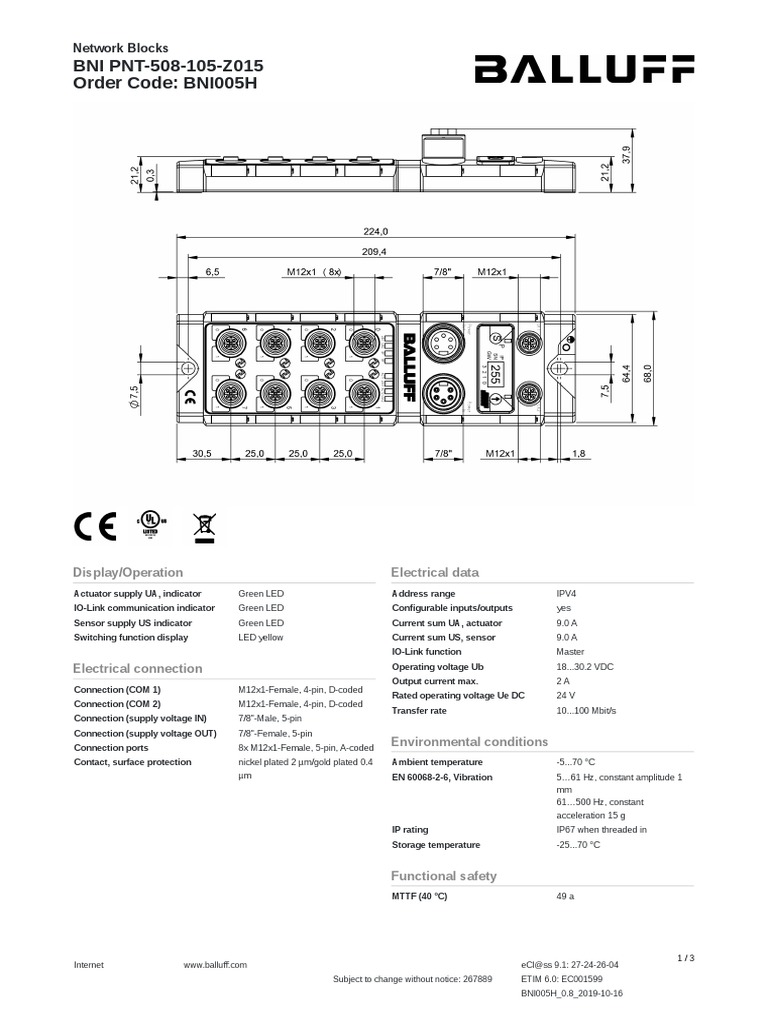 BNI PNT-508-105-Z015 Order Code: BNI005H: Network Blocks | PDF ...