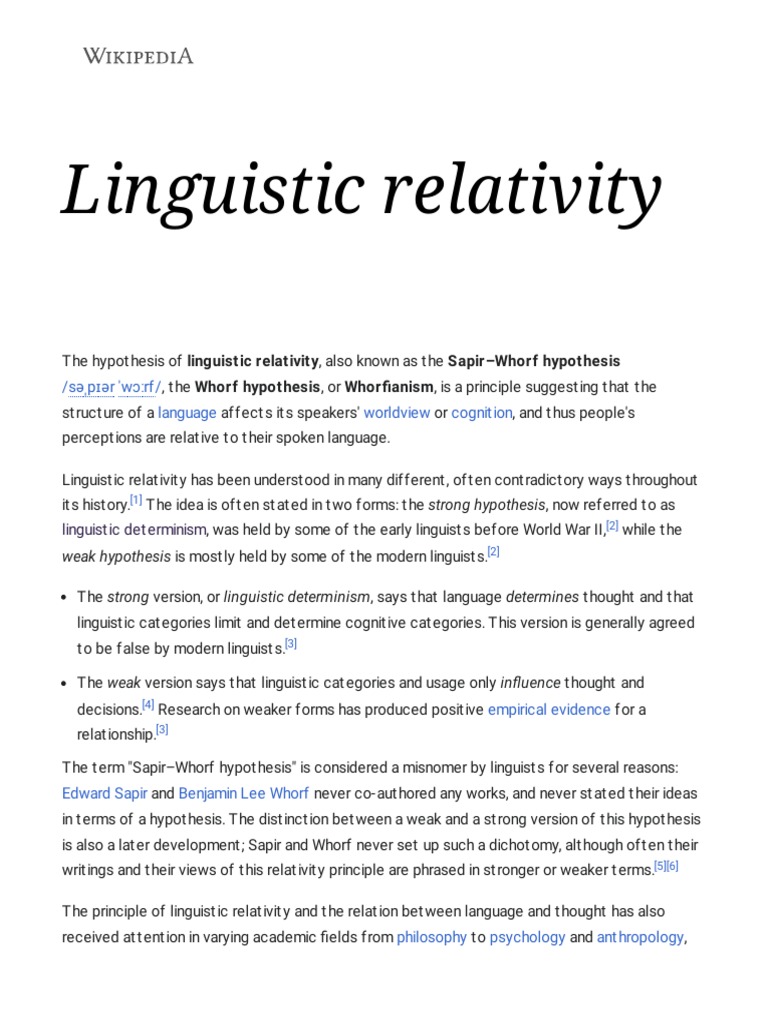 Linguistic Relativity - Wikipedia | PDF | Neuropsychological Assessment ...