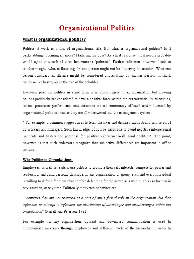 Organizational Politics: Understanding Political Behaviors | PDF | Leadership | Psychology