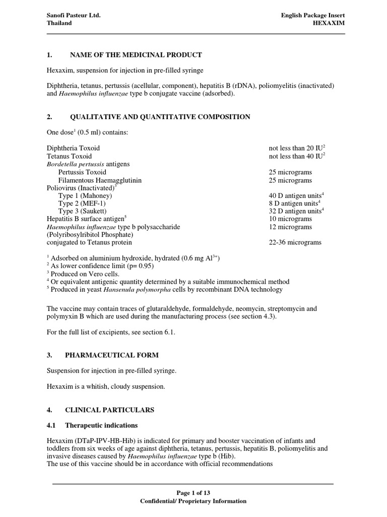 HEXAXIM | PDF | Vaccines | Infection