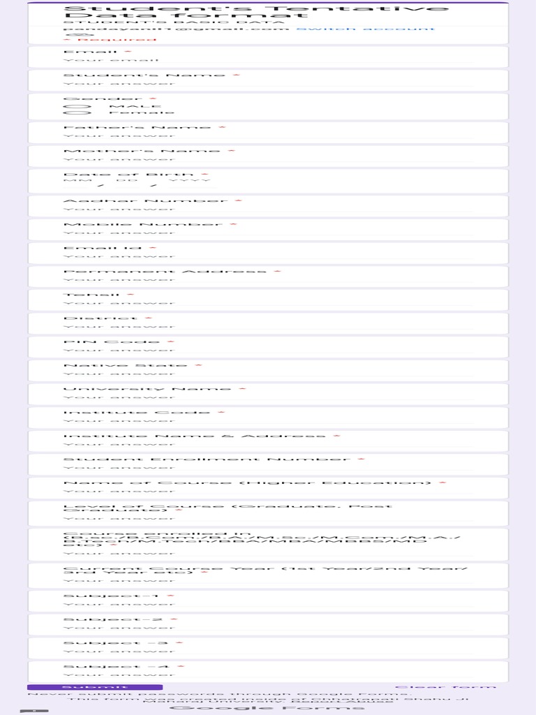 Student's Tentative Data Format | PDF