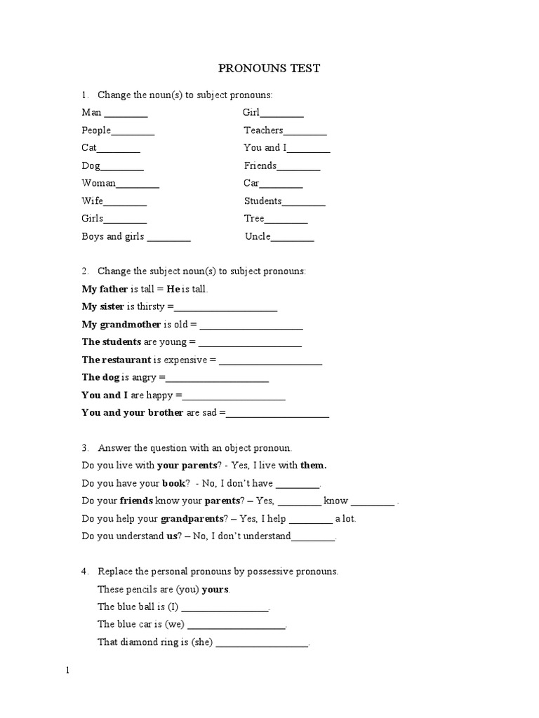 Pronouns Test | PDF | Pronoun | Human Communication