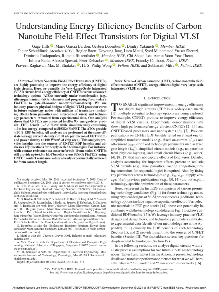 Understanding Energy Efficiency Benefits of Carbon Nanotube Field-Effect Transistors For Digital ...