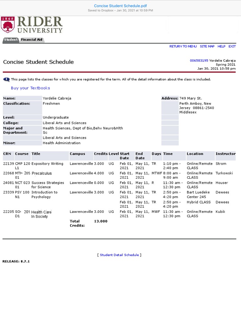 Concise Student Schedule | PDF | Academia