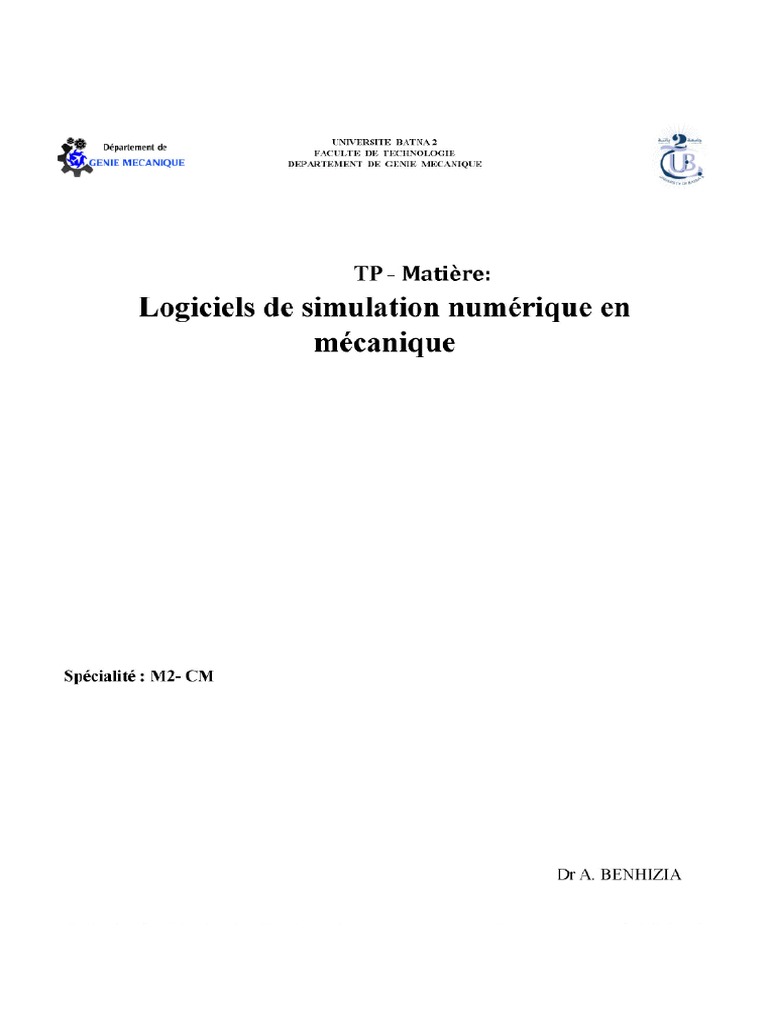 Tp-Logiciels de Simulation Numerique en Mecanique-M2cm | PDF