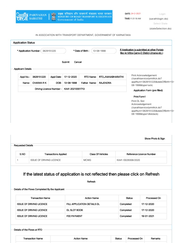 Application Status DL | PDF | Driver's License