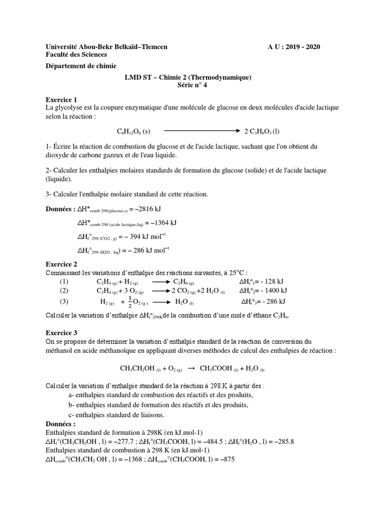 Serie 4-Chimie 2 | PDF | Glucose | La combustion
