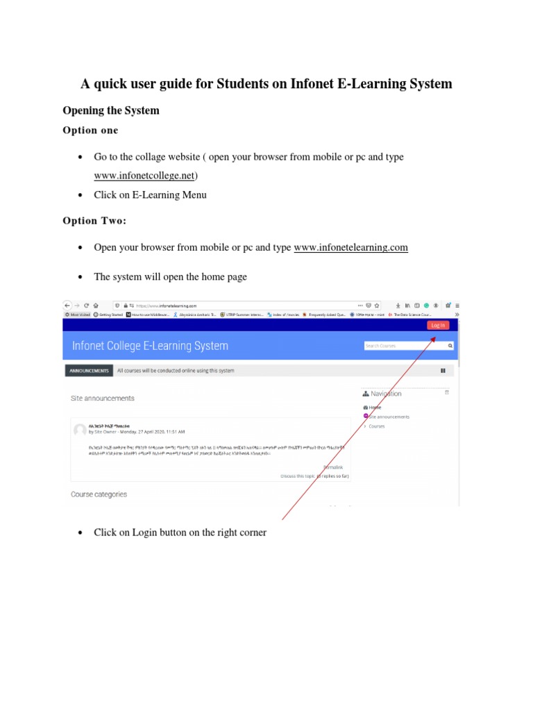 A Quick User Guide For Students On Infonet E-Learning System | PDF ...