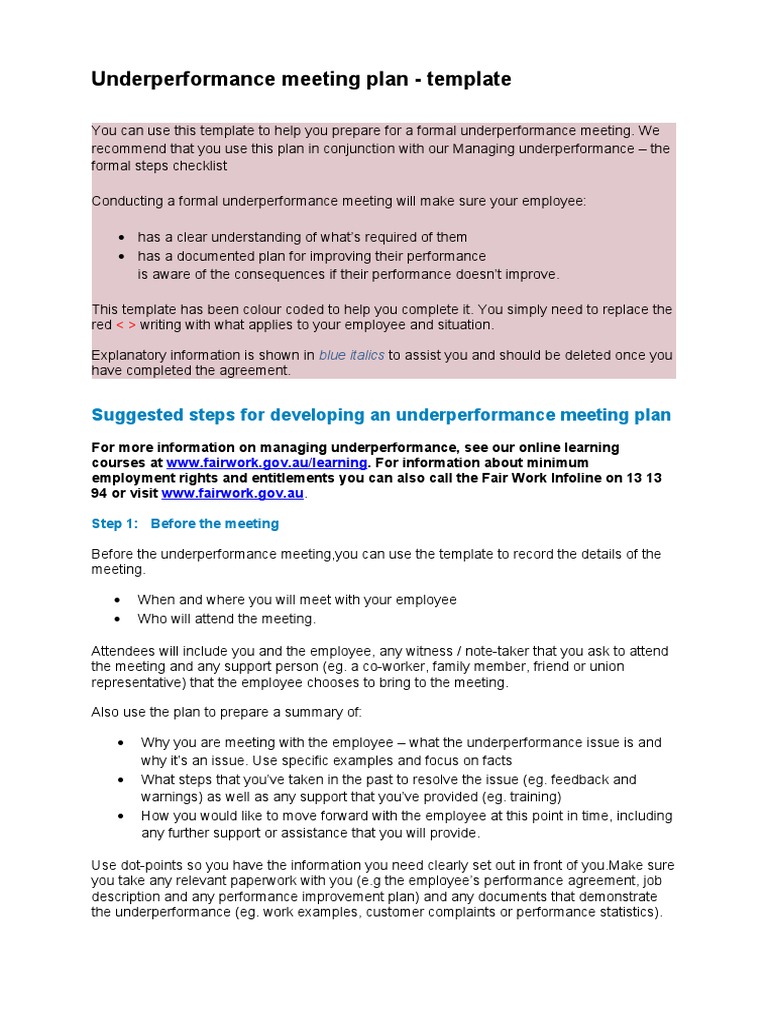 Underperformance Meeting Plan Template | PDF | Employment | Cognition