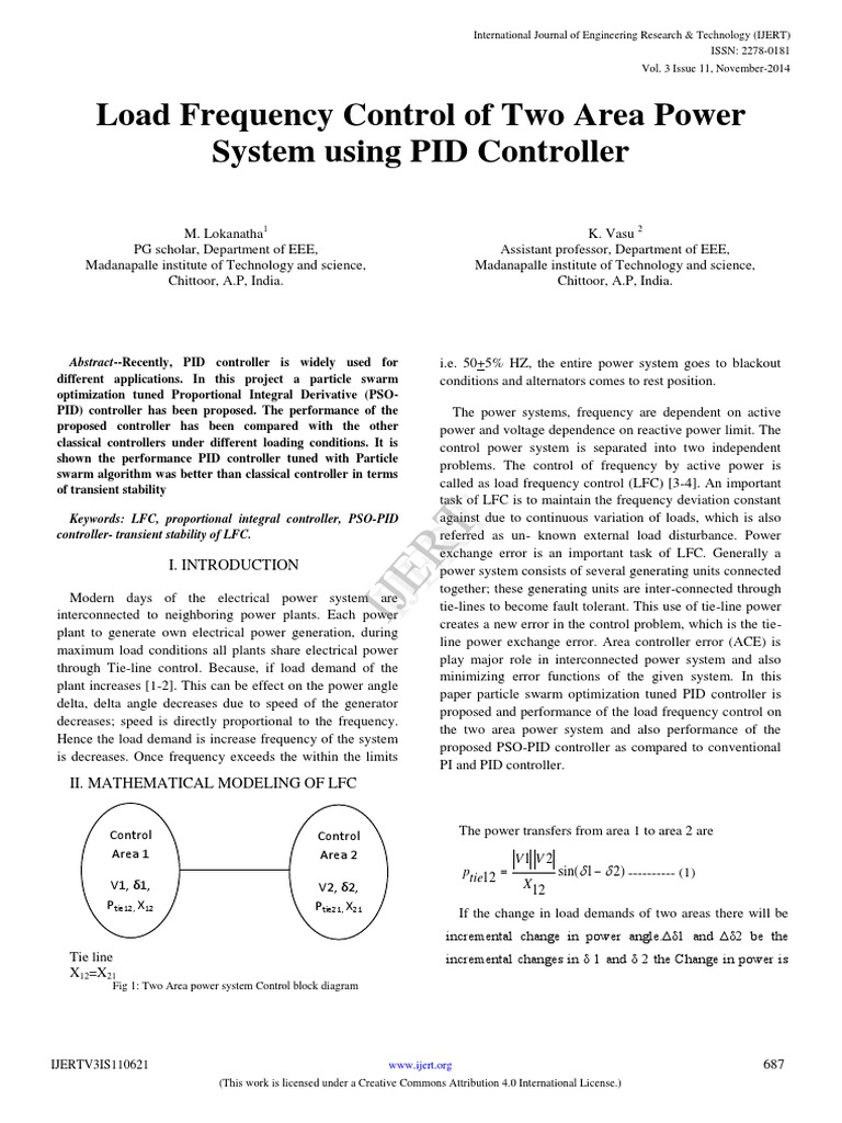 Load Frequency Control of Two Area Power System Using Pid Controller IJERTV3IS110621 | PDF ...