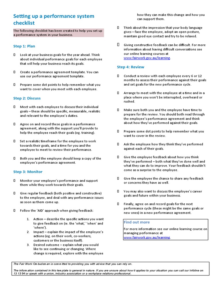 Setting Up A Performance System Checklist: Step 1: Plan | PDF | Applied ...