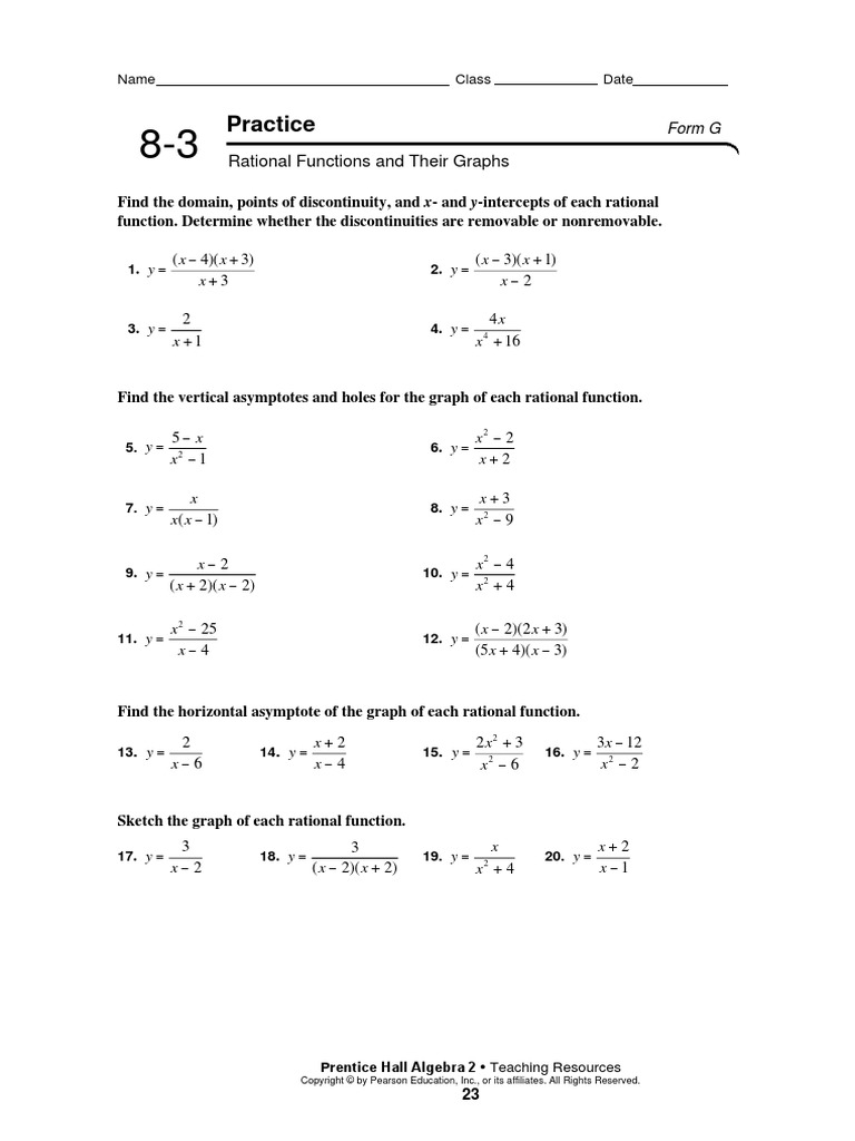 Practice: Rational Functions and Their Graphs | PDF | Asymptote ...