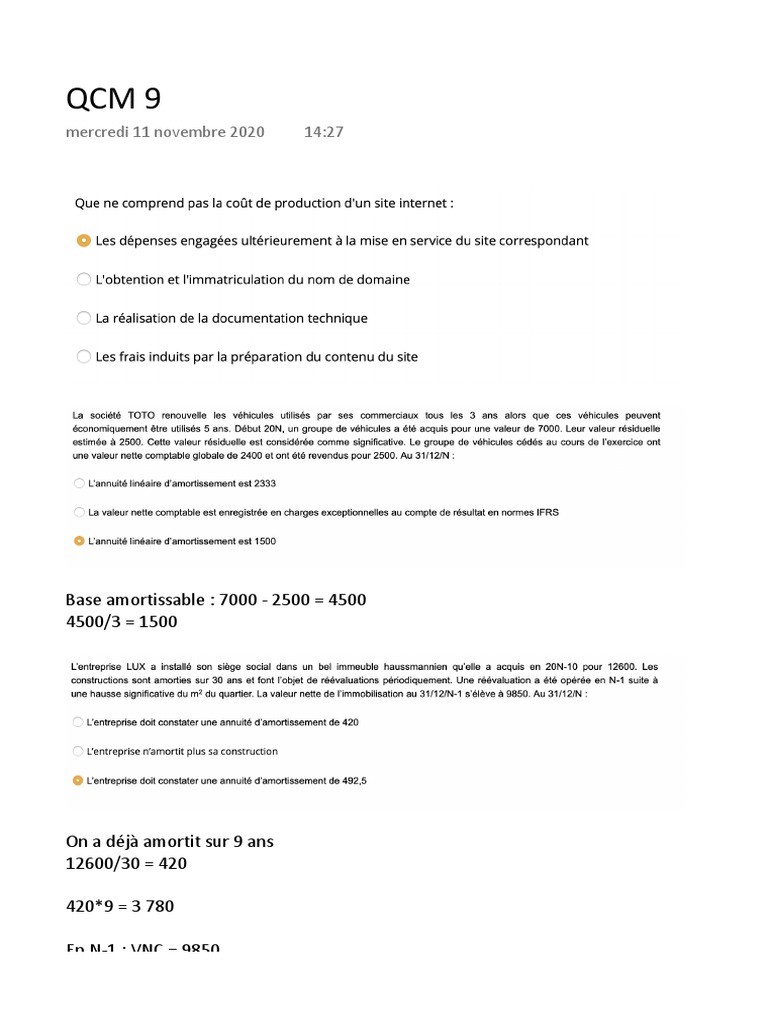 QCM 9 | Download Free PDF | Dépréciation | Économie financière