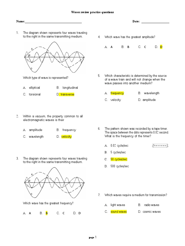 Waves Review Practice Questions | PDF | Waves | Wavelength