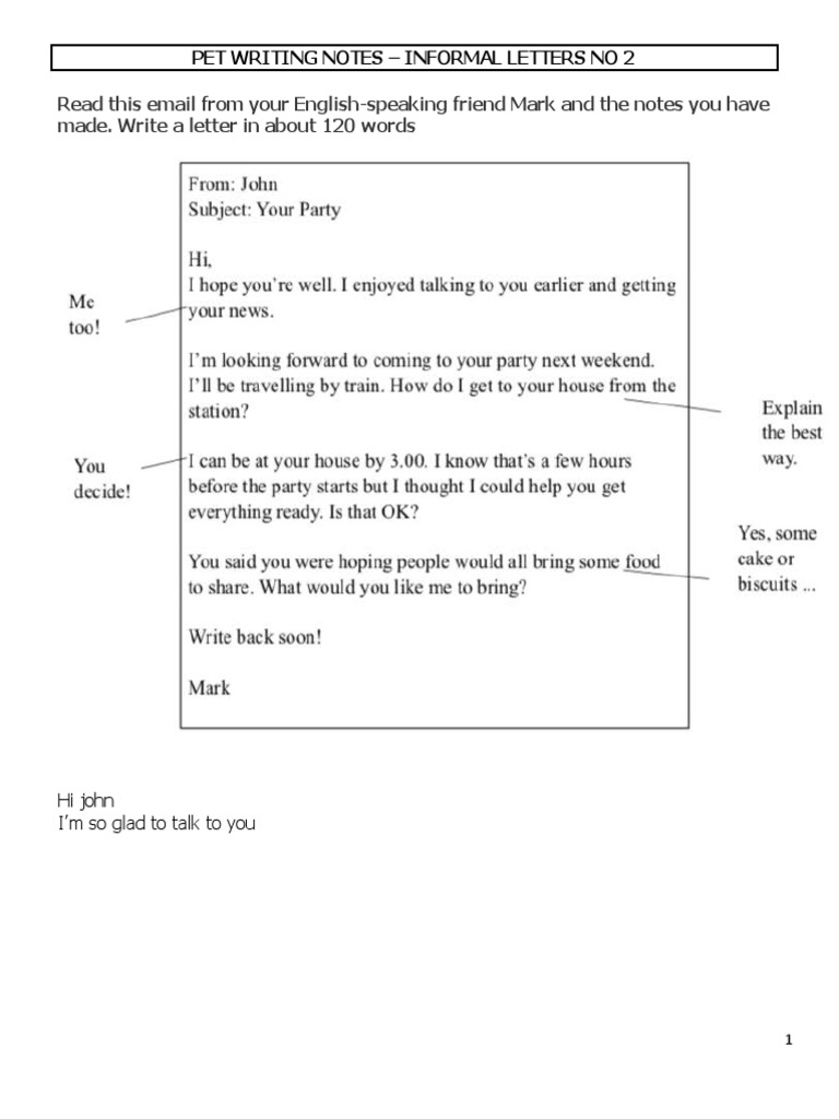 PET Writing Informal Letter - Exercise No 2 | PDF