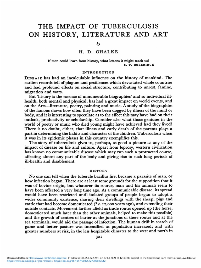 The Impact of Tuberculosis On History Literature and Art | PDF ...