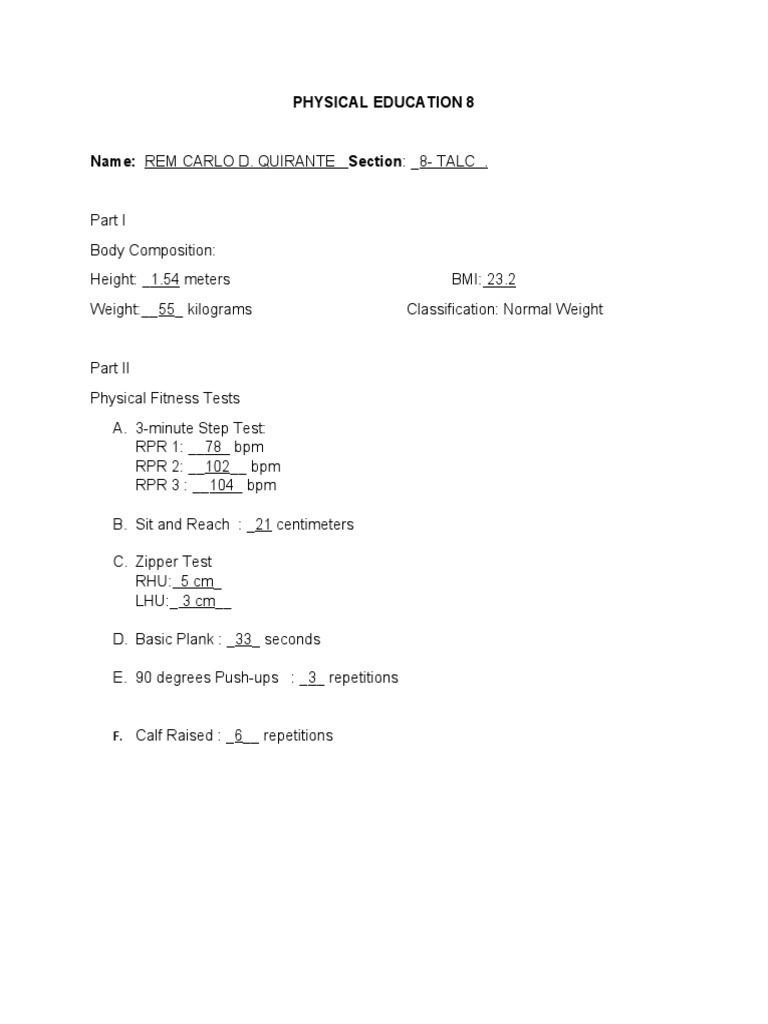PE - Physical Fitness Tests | PDF | Technology & Engineering