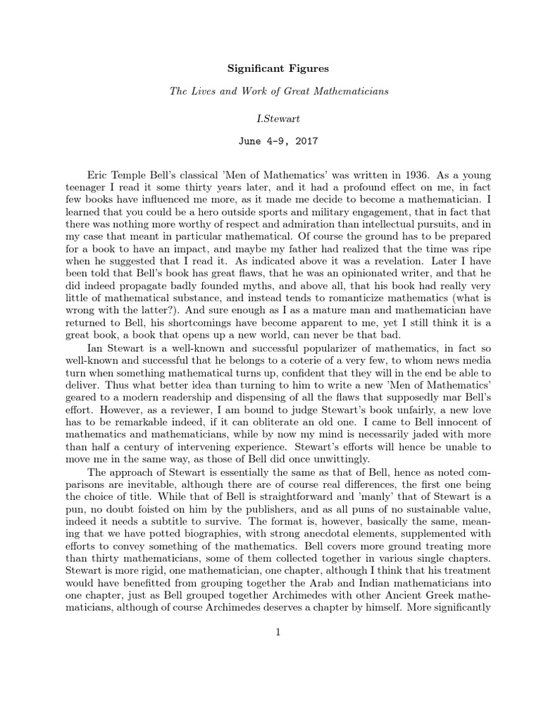 Significant Figures: An Analysis and Review of Ian Stewart's Book on ...
