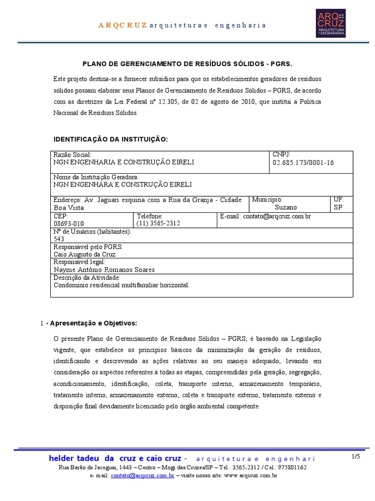 Modelo de PGRS | PDF | Desperdício | Materiais