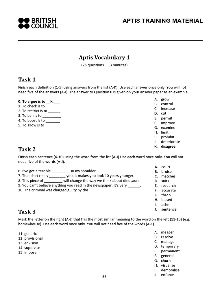 Aptis Vocabulary 55-59 | PDF
