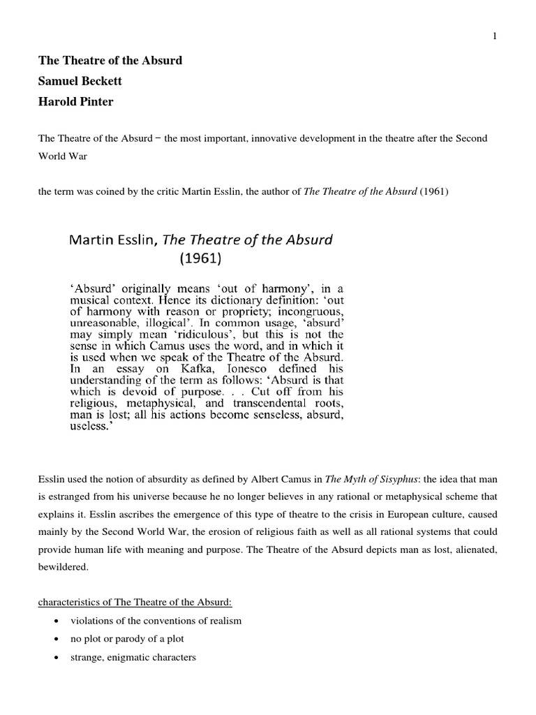 The Theatre of The Absurd Samuel Beckett Harold Pinter | PDF | Samuel ...