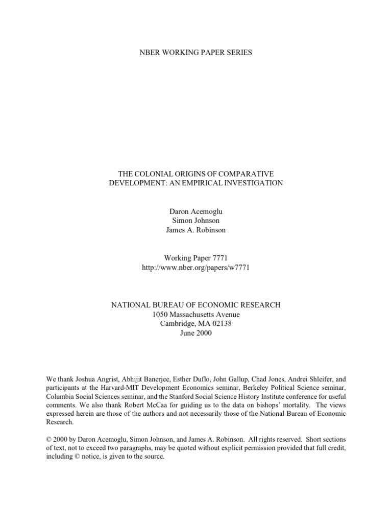 Acemoglu 2000 Colonial Origins of Comparative Development | PDF ...
