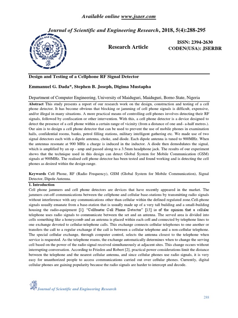 Design and Testing of A Cellphone RF Signal Detector | PDF | Cellular ...