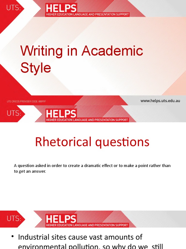 Writing in Academic Style - PPT (Lecture 22) | PDF | Phrase | Question