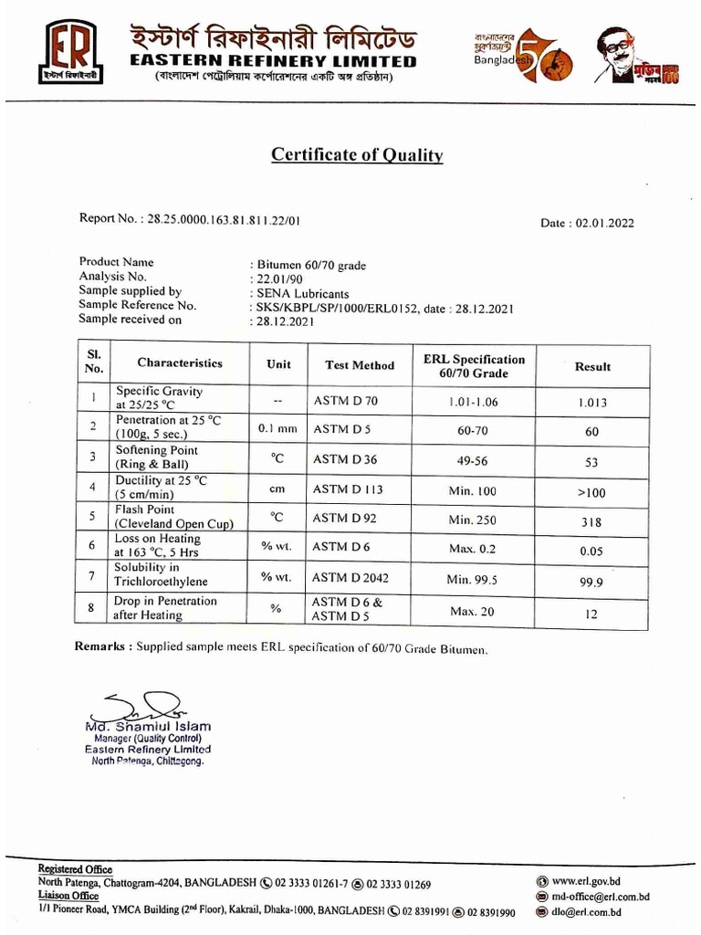 Erl - Sena Bitumen Test Report | PDF