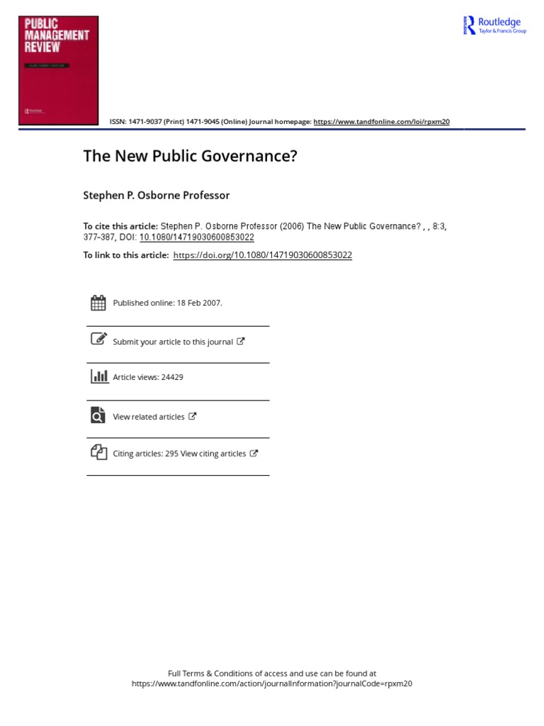 Osborne - The New Public Governance | PDF | Governance | Public ...