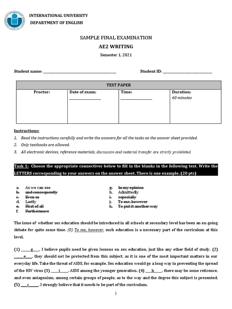 Sample AE2 Writing - Final Test - Yen Tho Nguyen | PDF | Test ...
