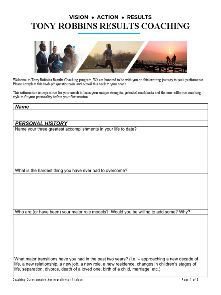 Coaching Questionnaire For New Clients EDITABLE V2 | PDF ...