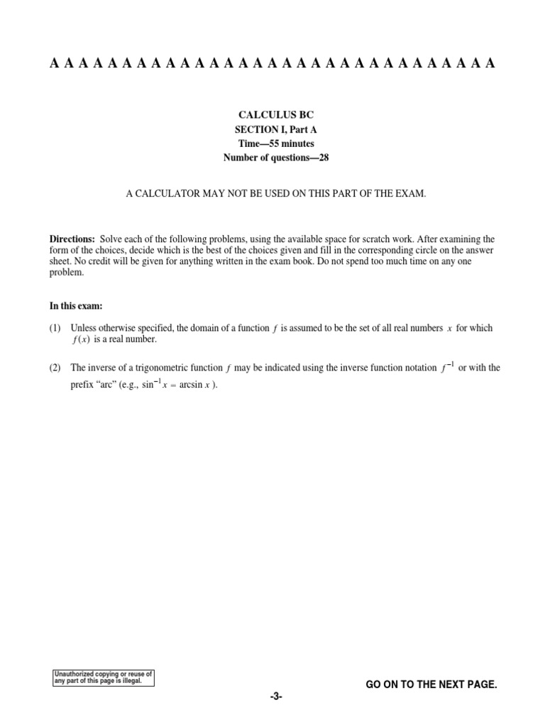 Analysis of a Calculus BC Exam Section Containing 28 Multiple Choice ...